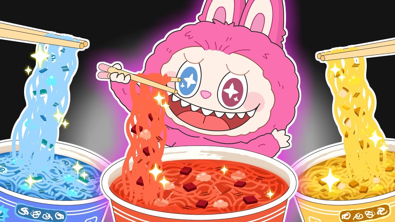 Ramen Noodles in three different colors / Labubu Mukbang Animation ...