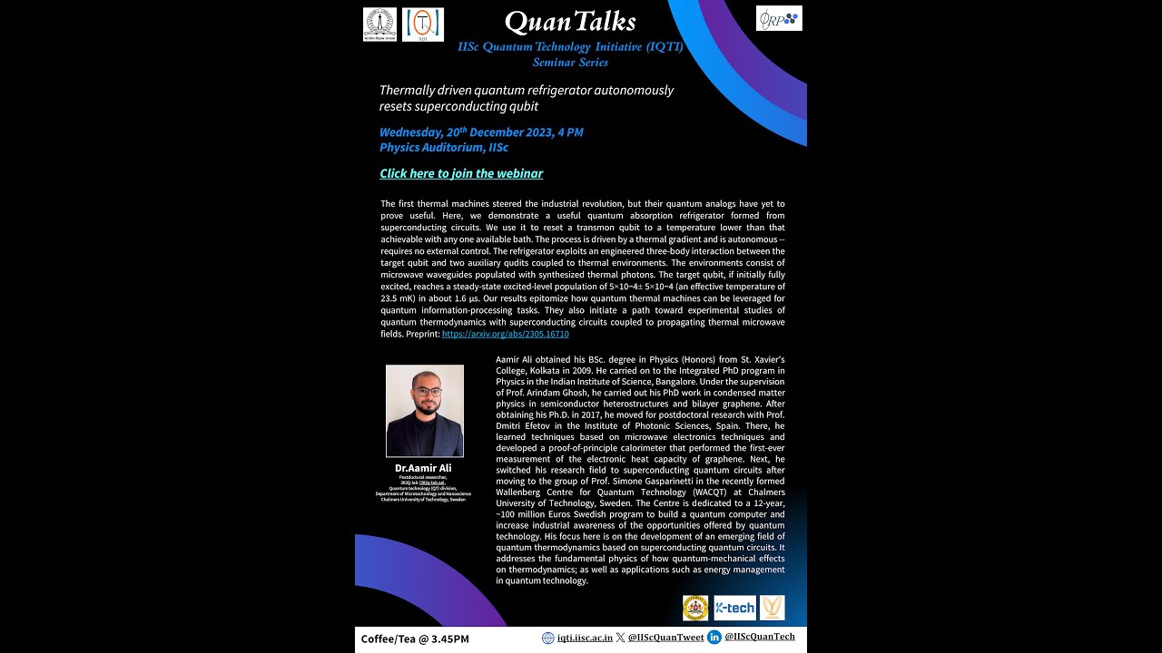 Dr. Aamir Ali's Talk at IQTI on Quantum refrigerator - YouTube