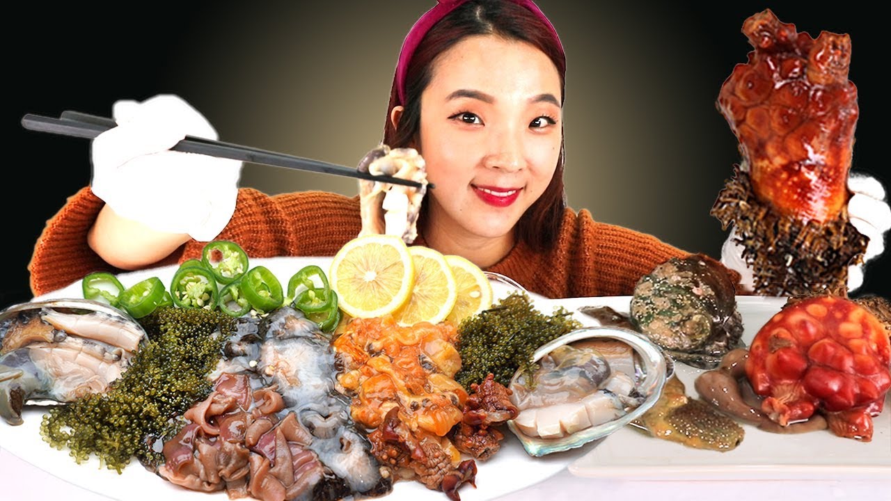 [MUKBANG] VARIOUS RAW SEAFOOD MUKBANG 개불, 해삼, 멍게, 전복 오독오독한 다양한 해산물 리얼 ...