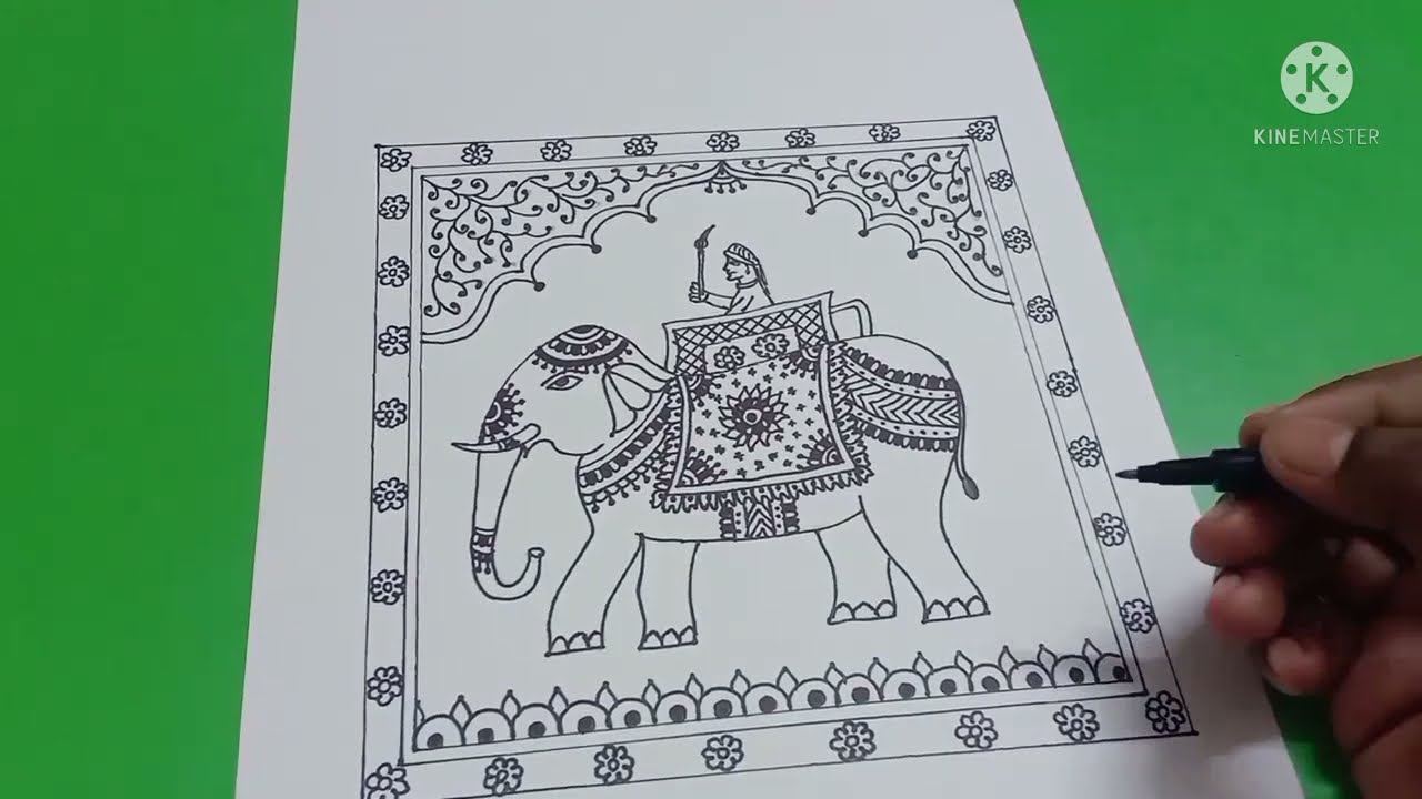 #kalamkari #indianfolkart Easy Kalamkari Elephant Drawing | Kalamkari ...