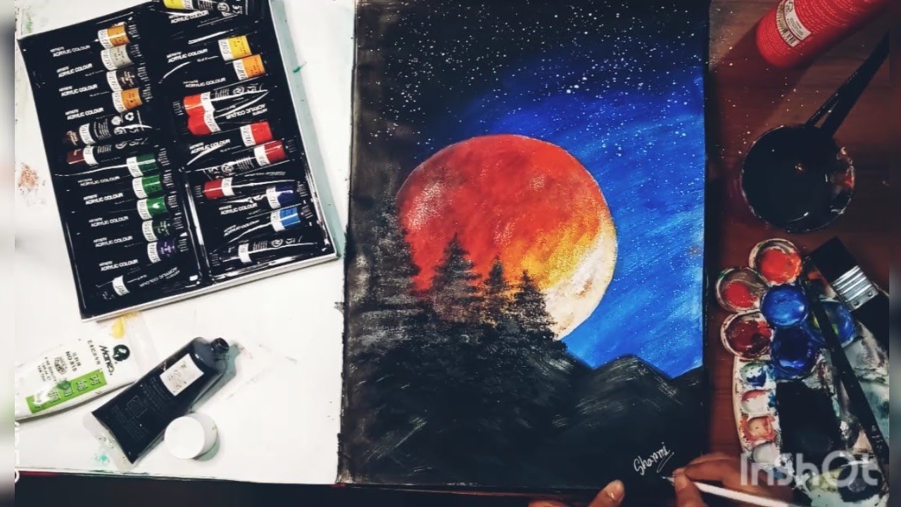 Blood moon painting with acrylic colour |RTS Drawing Book.. - YouTube