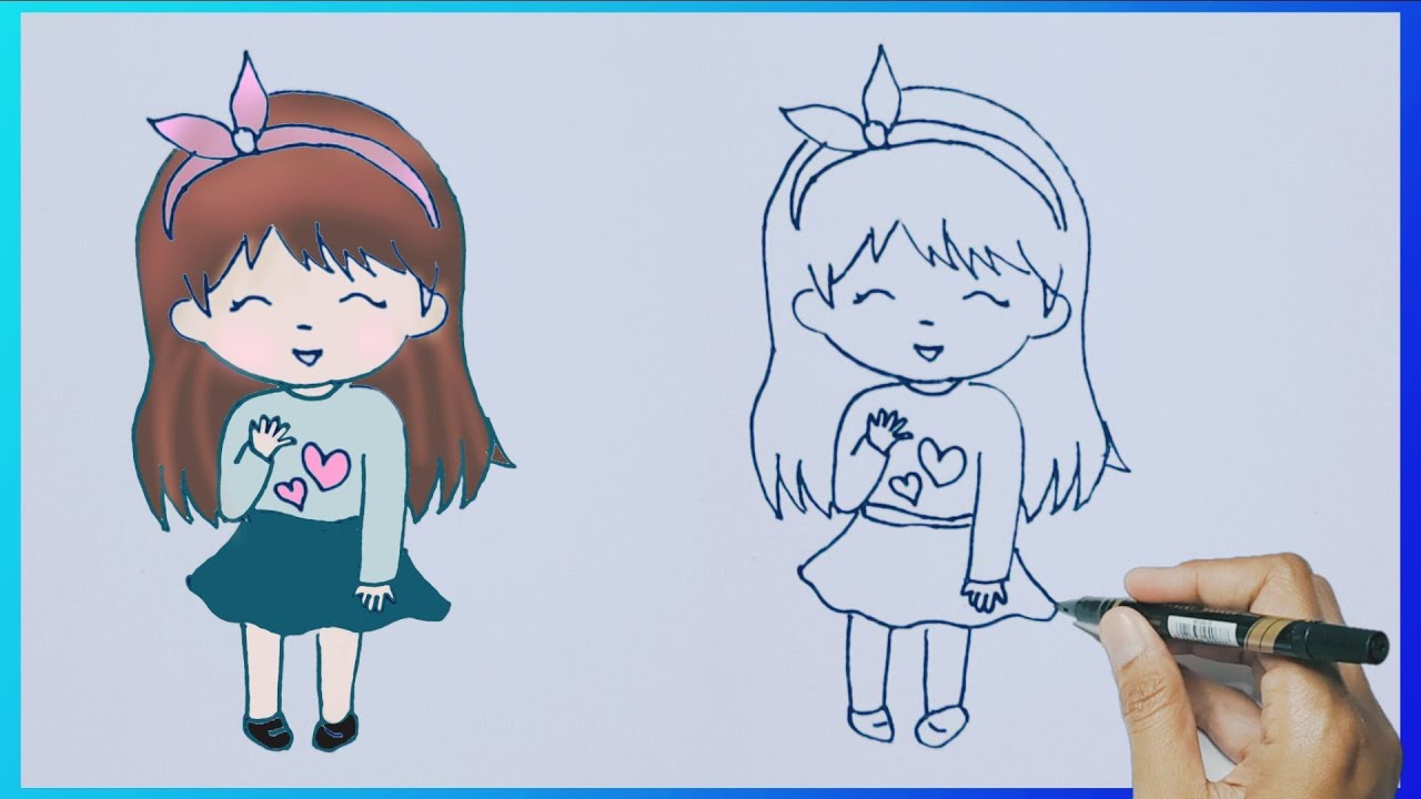 Drawing a Cute Girl / Simple and easy drawing tutorial - YouTube