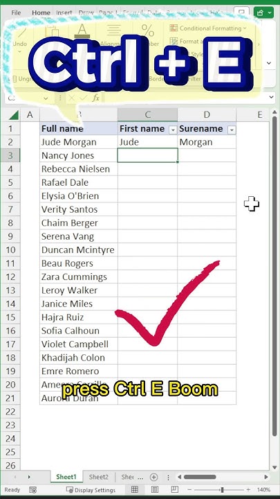 how to auto populate cells with data in Microsoft Excel using keyboard shortcuts. flash fill ...