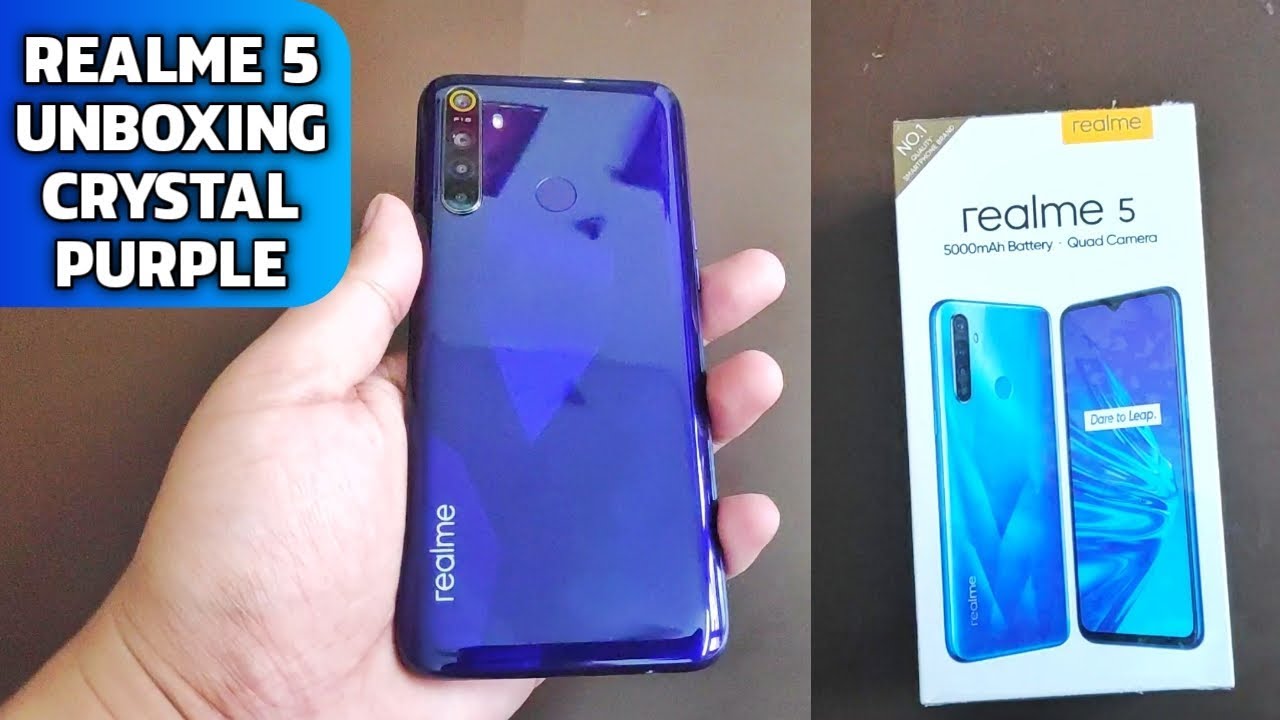 Realme 5 Unboxing Crystal Purple Color - YouTube