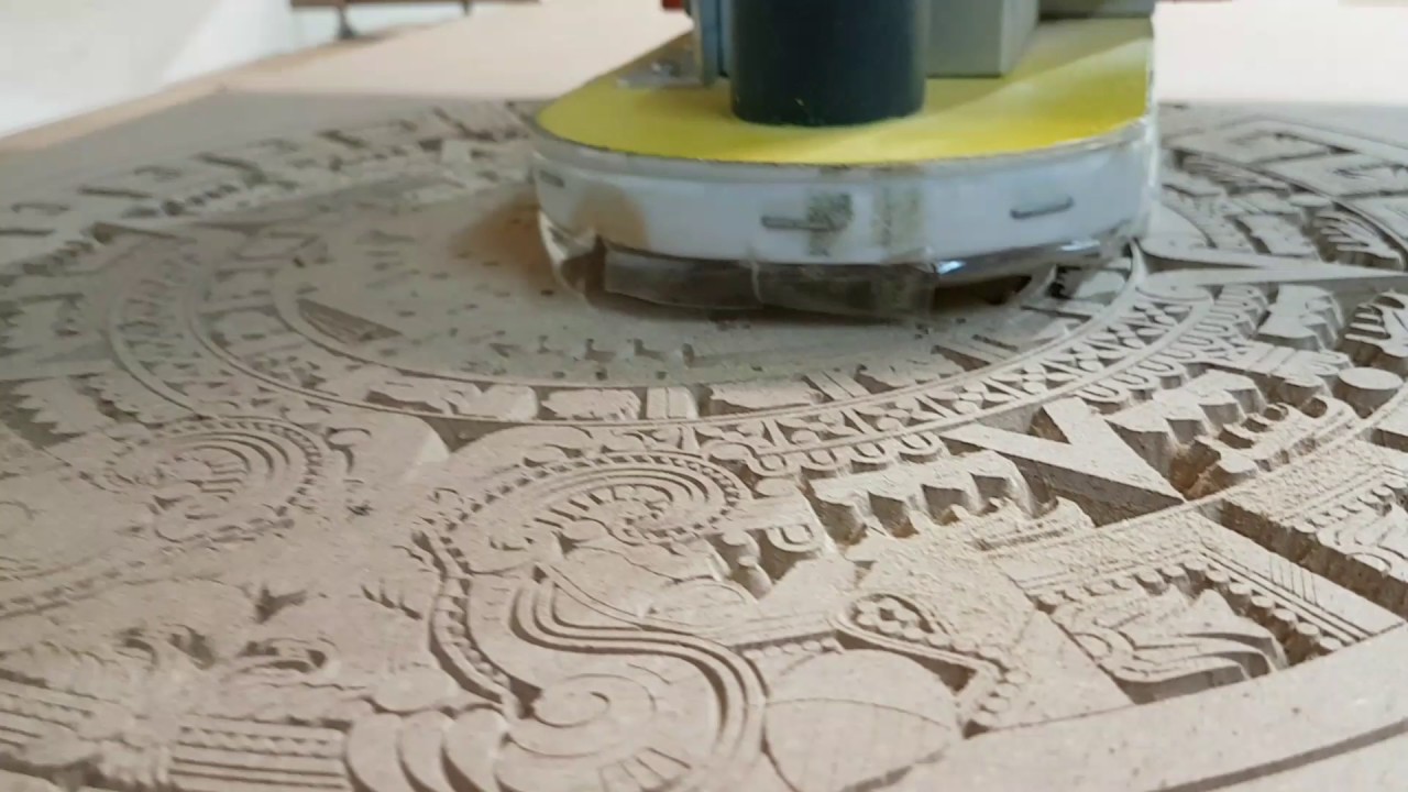 Home made cnc router carving Aztec calendar - YouTube