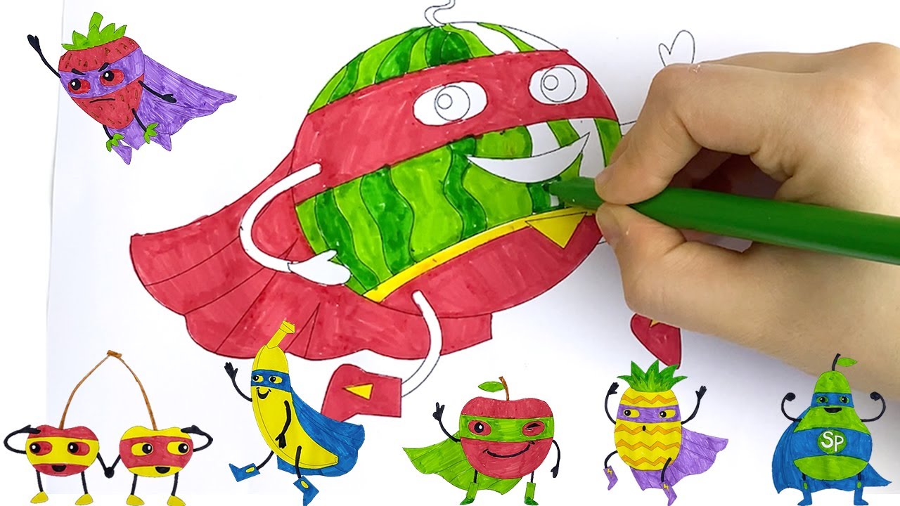 Painting Superhero Fruits Coloring Satisfying Color - YouTube