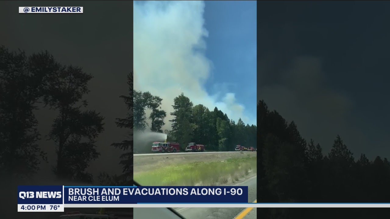 Brush fire and evacuations along I-90 - YouTube