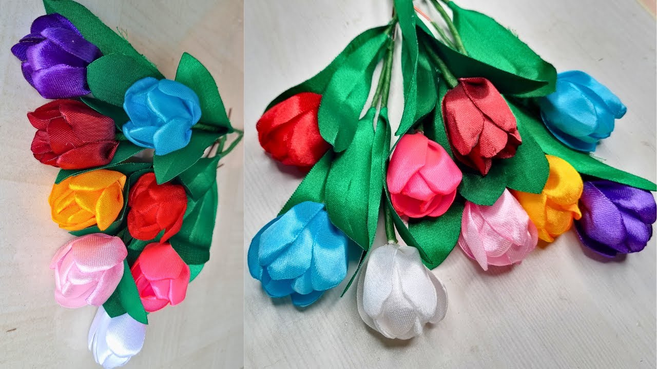 Handmade Tulip Flowers with Satin Ribbon | Tulips Flowers | Satin ...