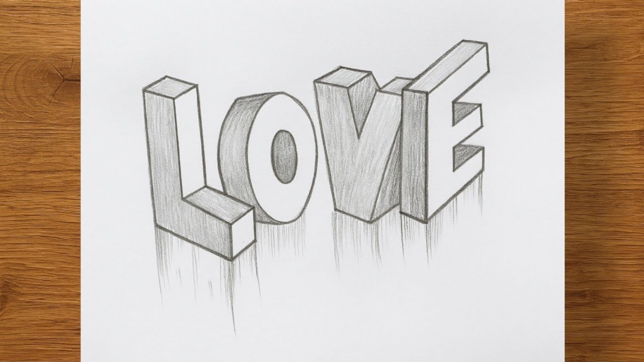 How to Draw a 3D LOVE Word with Pencil | Easy Step by Step Tutorial🎨 ...