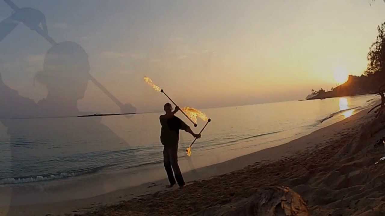 Poi Fire Sticks at Sunrise in Kailua Hawaii - YouTube