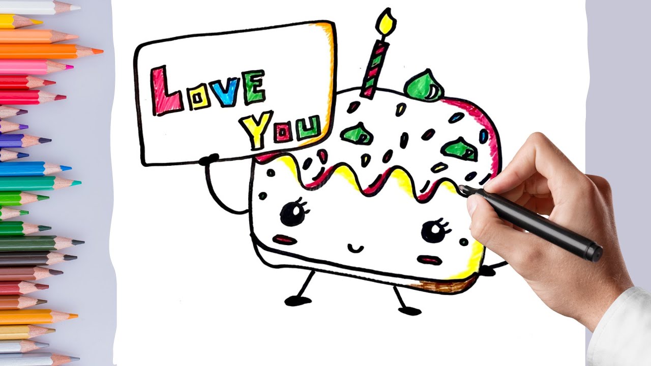 How to draw a Cake, step by step, drawing cute things - YouTube