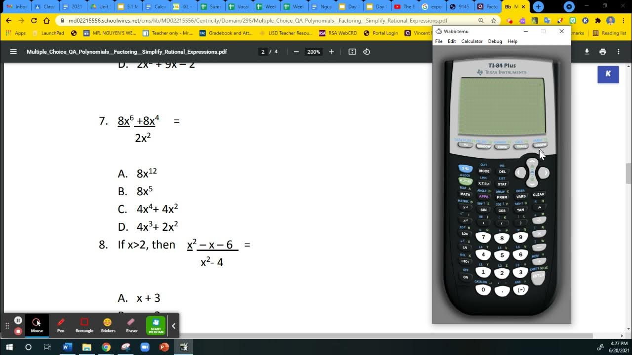 Using TI-84 to divide polynomials for Algebra 1 STAAR multiple choice ...