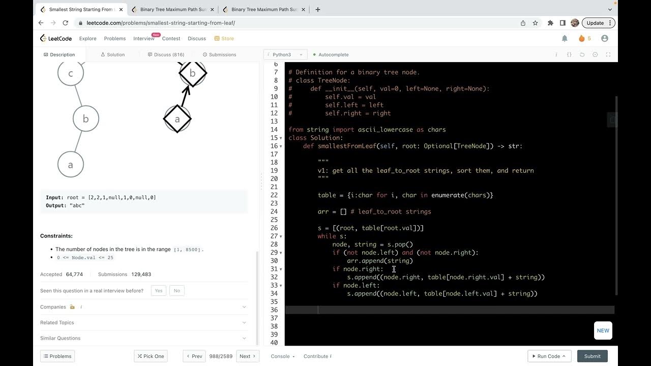 Leetcode 988 Smallest String Starting From Leaf Traversal Youtube