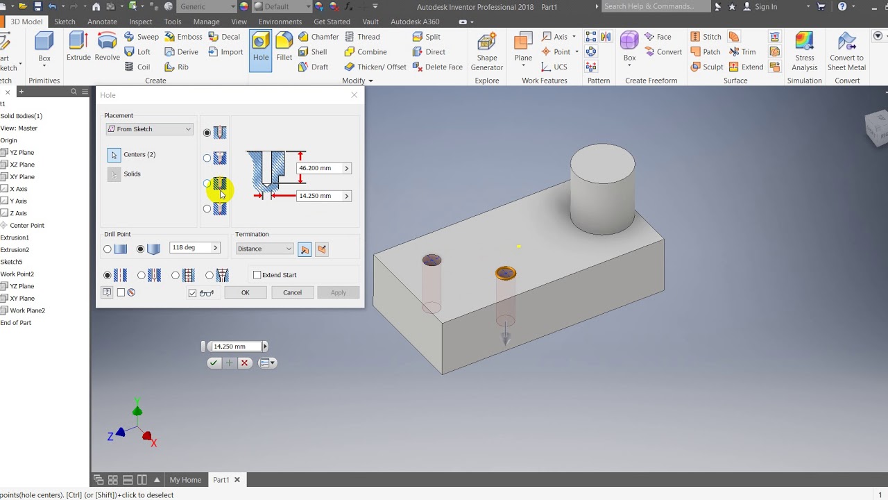 Lệnh Hole và Thread trong Inventor 2018 - YouTube