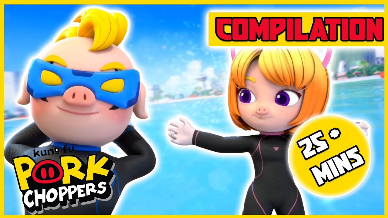 💦🐷 Splash With the Pork Choppers 🐷💦 | 25+ MINS |@KungFuPorkChoppers ...