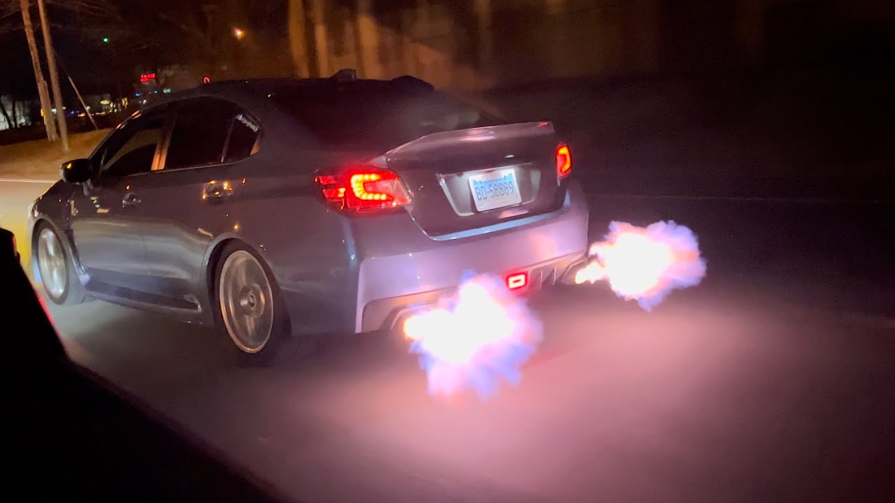 Stock wrx shooting huge flames (4K) - YouTube