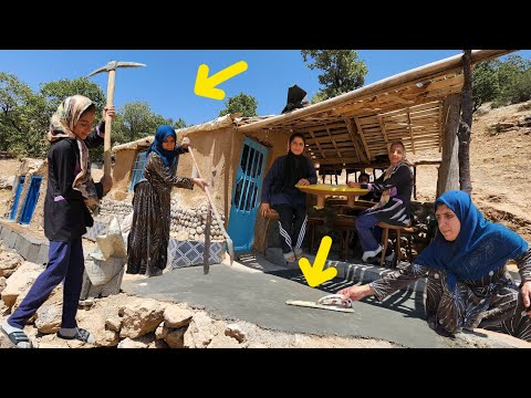 Paving the yard of a villa in the mountains | The efforts of a mother and her two daughters