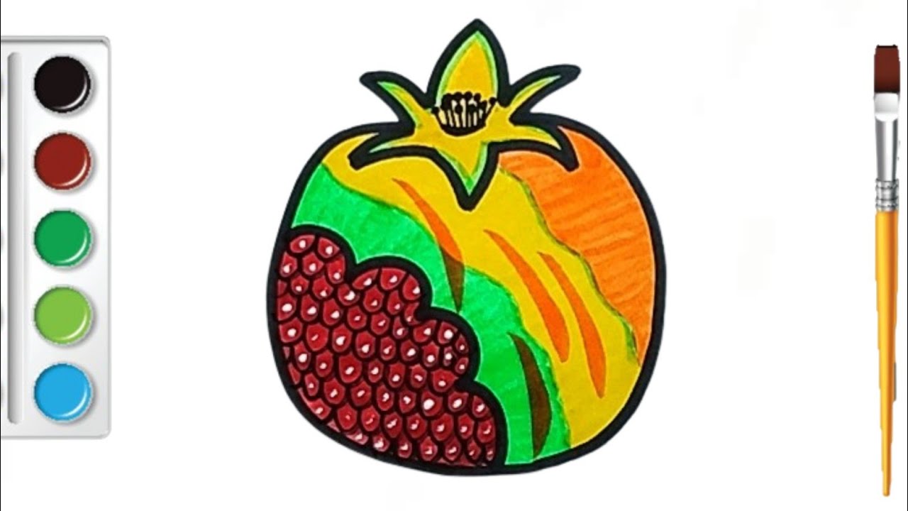 Pomegranate drawing painting and colouring for kids and Toddlers | Anar ...