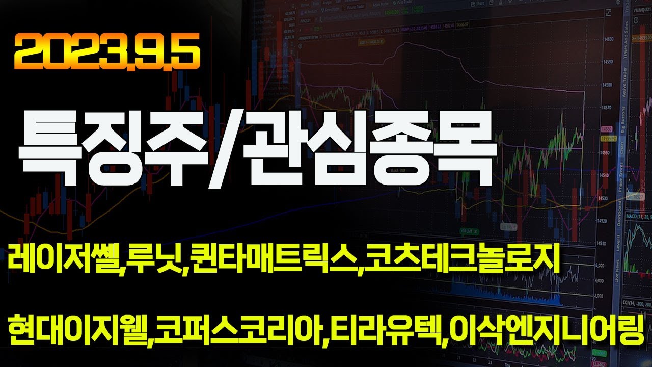 특징주 관심종목 레인보우로보틱스하나마이크론레이저쎌루닛코츠테크놀로지퀀타매트릭스현대이지웰코퍼스코리아유니드비티플러스