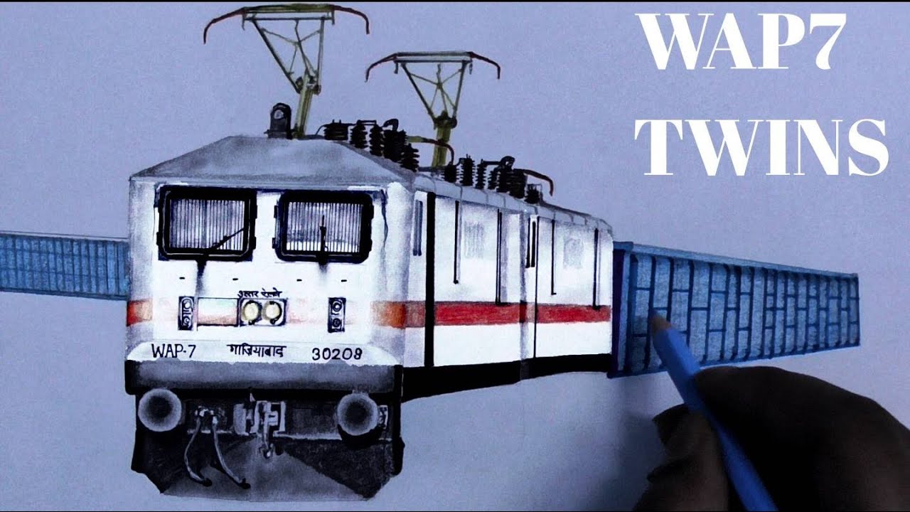 WAP7 Twins with Goods Train raising dust - Drawing - YouTube