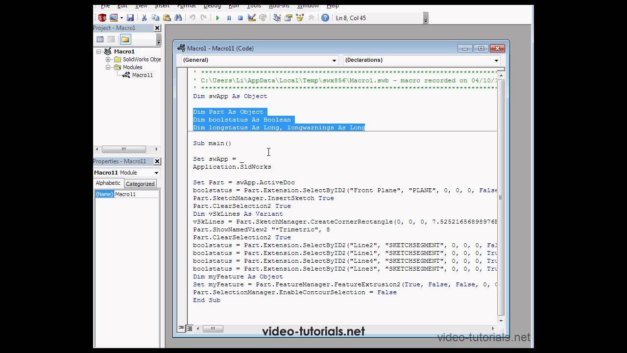 How to interpret your macro's code #1 - SOLIDWORKS Tutorials (VBA/API) - YouTube