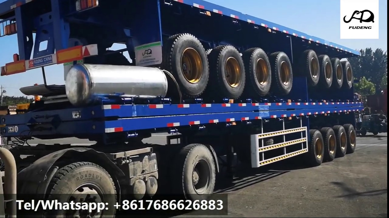 Chinees trailer trailers for sale in China flat bed pan trailer - YouTube