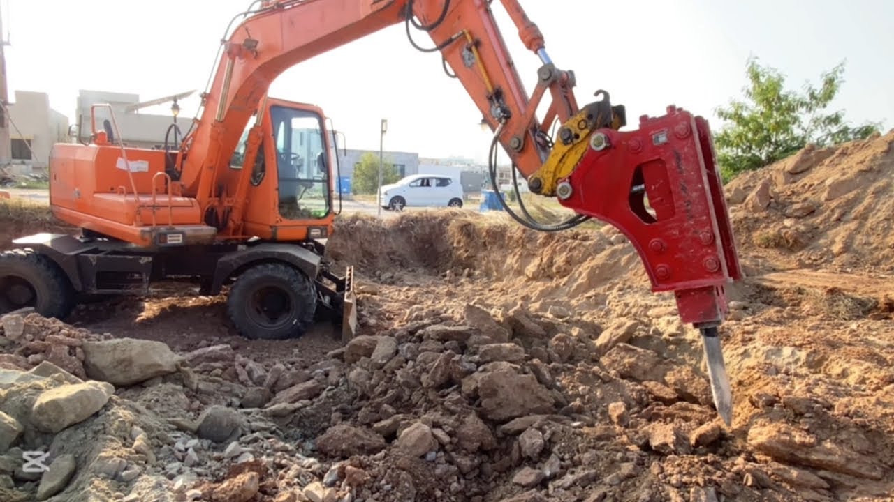Excavator Powerful Breaker Working In Basement - YouTube