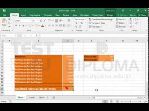 Use the MIRR function to calculate the modified internal rate of return (Excel 2016) - YouTube