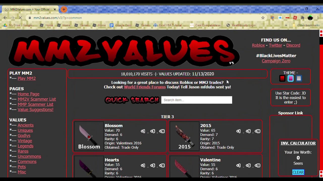 MM2 Value list on November 2020 - YouTube