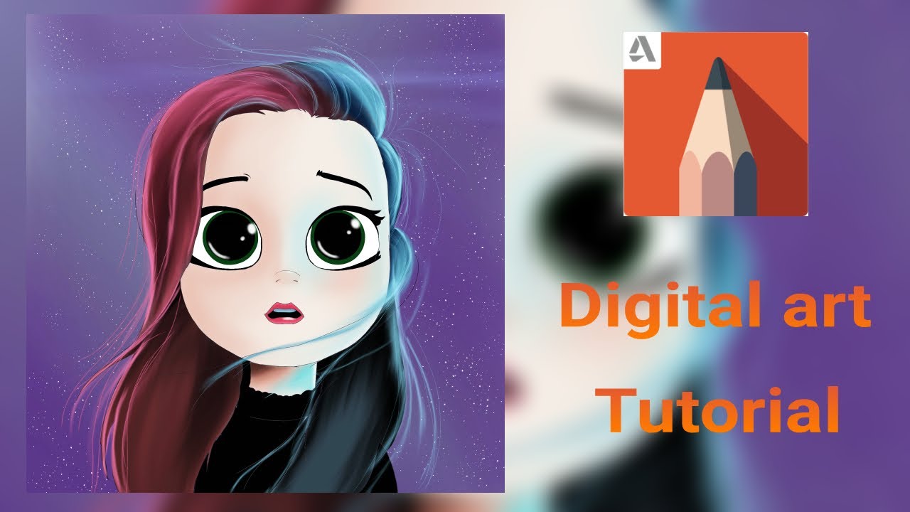Cute cartoon digital painting process with sketchbook mobile aap - YouTube