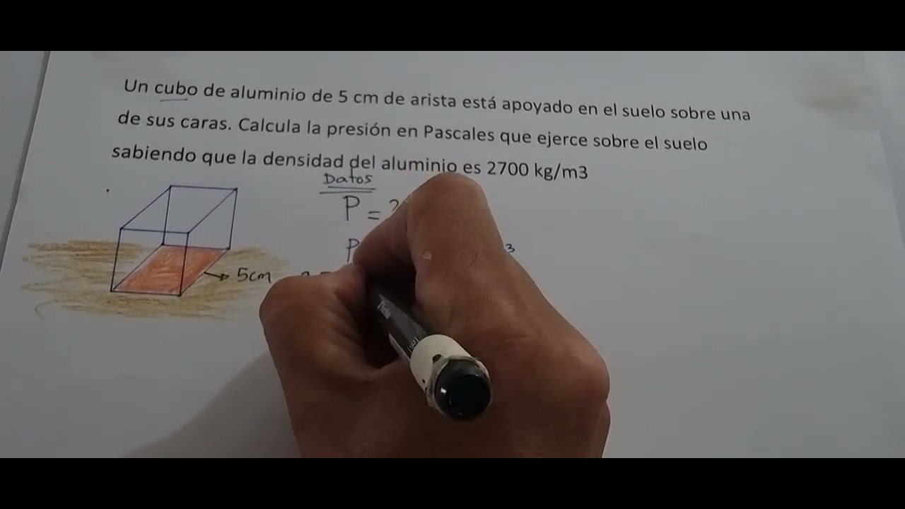 Un cubo de aluminio de 5 cm de arista está apoyado en el suelo sobre ...