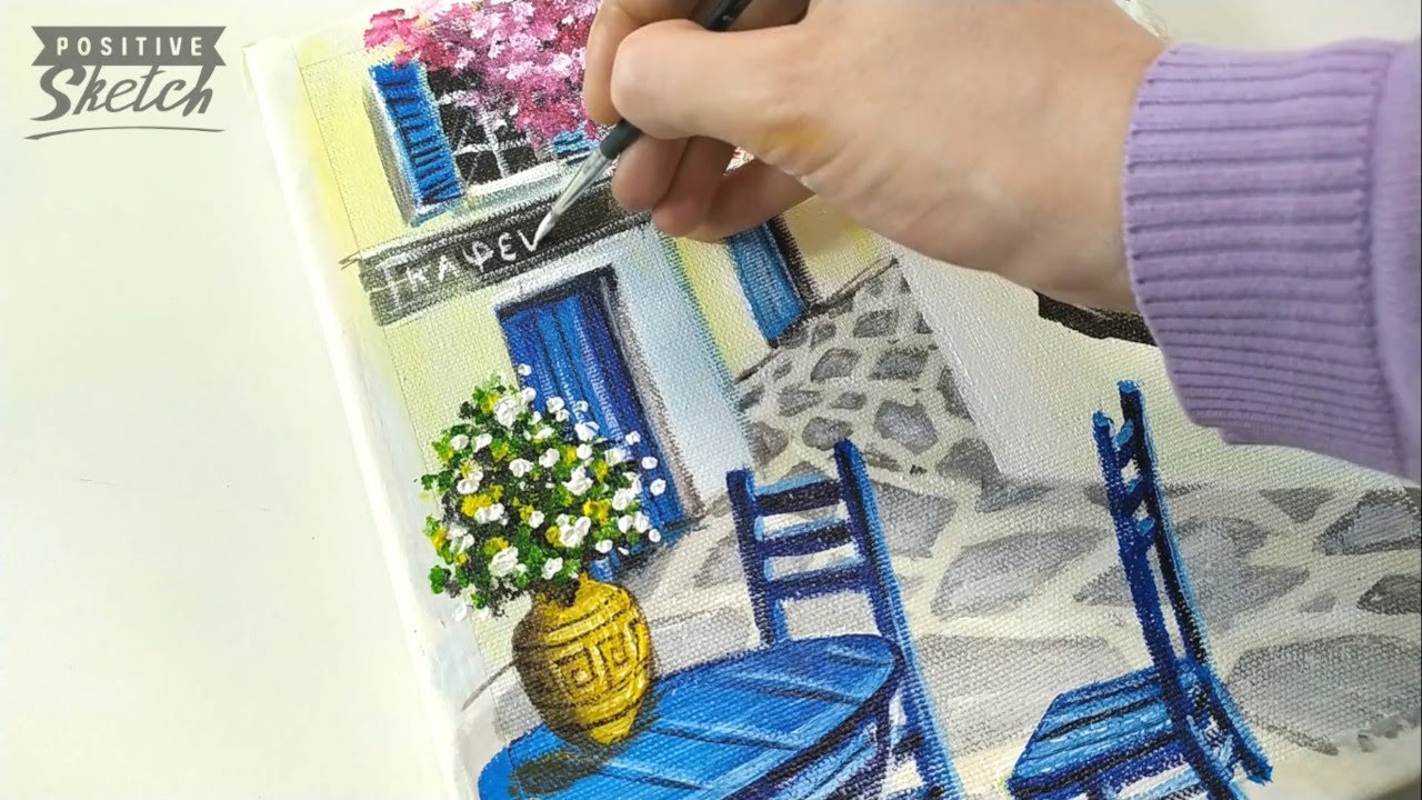 Acrylic painting Greece, Greek cafe, Painting ideas - YouTube