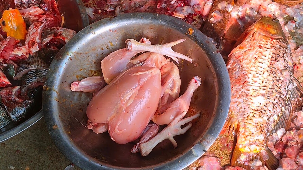 amazing popular chicken & fish cutting pangsha fish market /sk fishing ...