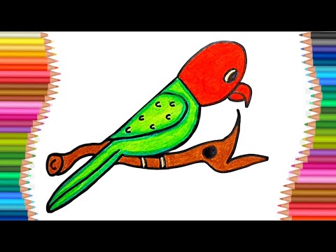 How to draw parrot for kids | Parrot ka chitra banana sikhaiye | Popat ...