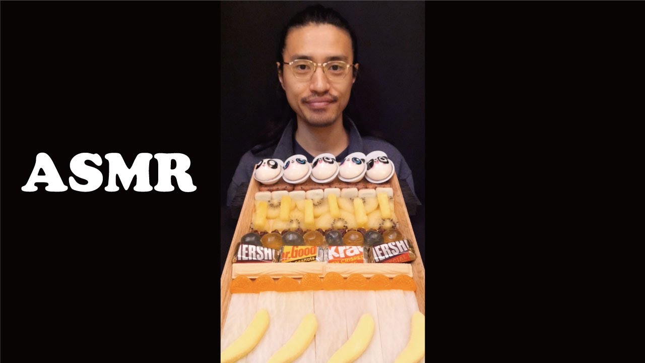 ASMR | DaDa PANDA GUMMY HERSHEY'S MINIATURES Trolli CANDY BANANAS ...