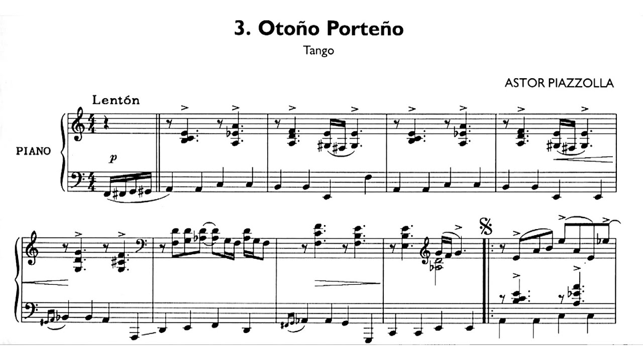 Astor Piazzolla: Tango "Otono Porteño" for piano (with score) - YouTube