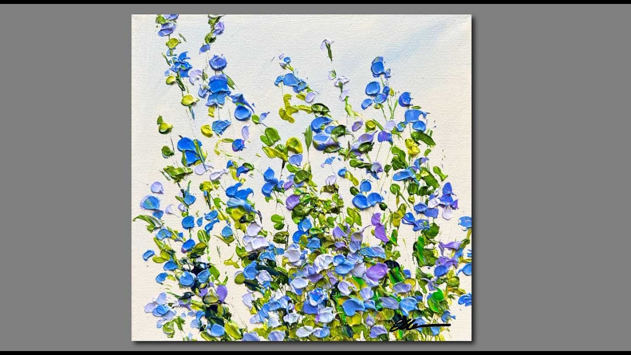 Acrylic Flower Painting/ Forget me Nots/ Palette knife painting - YouTube