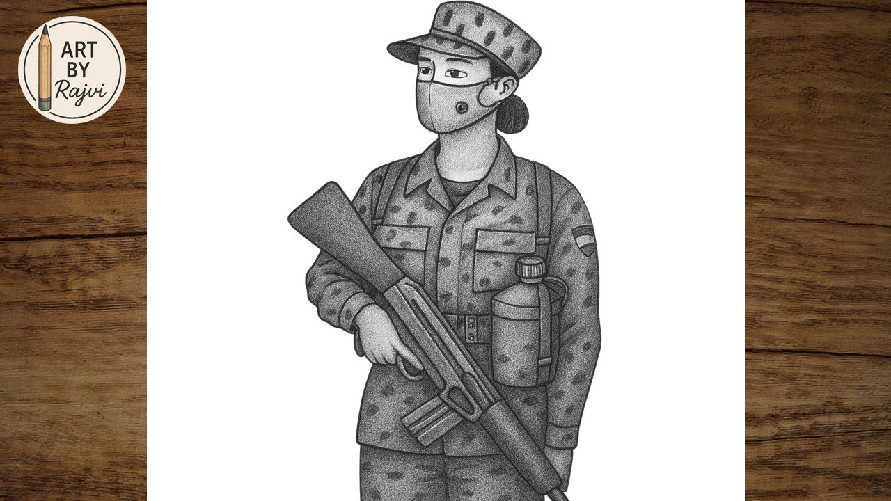 How to Draw an Indian Army Girl (Lady Soldier) – Realistic Pencil ...