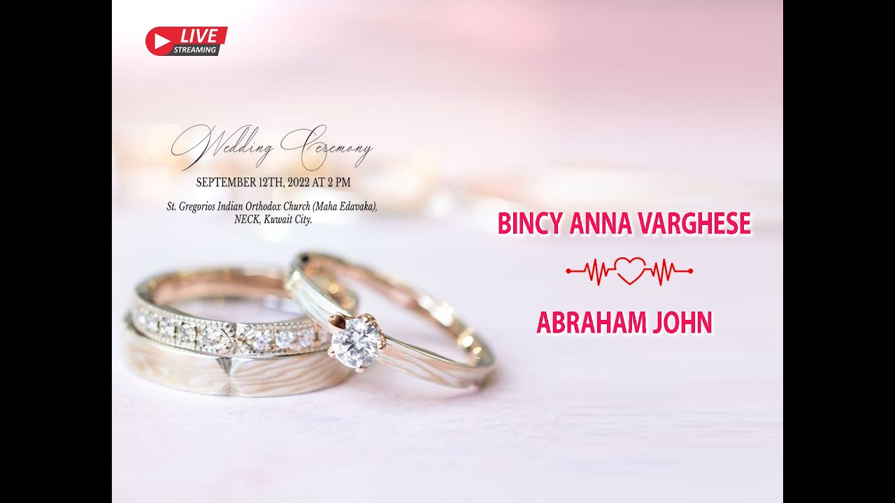 Bincy Anna Varghese weds Abraham John --Wedding Live- Sep 12 2022 ...