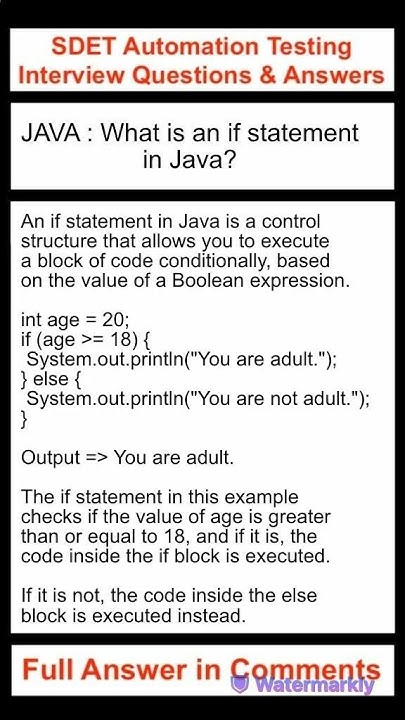 JAVA : What is an if statement in Java? SDET Automation Testing ...