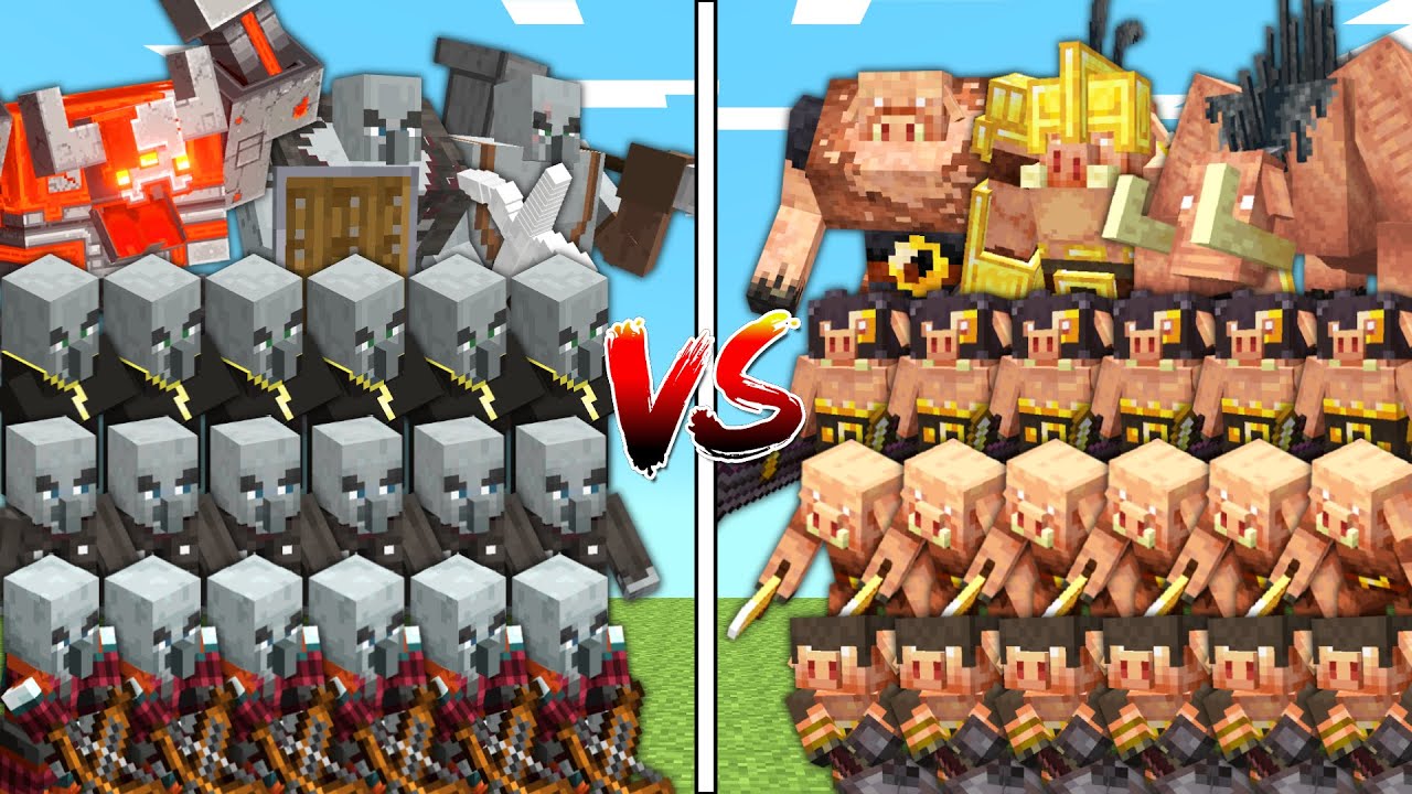 PILLAGER ARMY vs PIGLIN ARMY in Mob Battle - YouTube