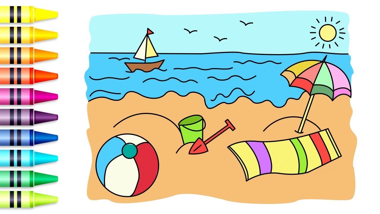 Drawing Beach Scene | Kids Art Easy Drawing - YouTube