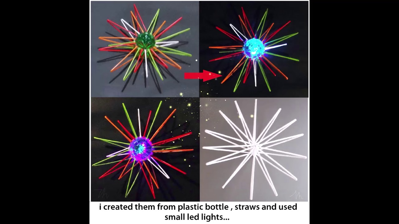 i created these stars from plastic straws, bottles, used led lights ...
