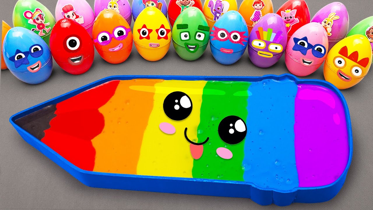Making rainbow Pencil Slime Bathtub by mixing Numberblocks Eggs CLAY ...