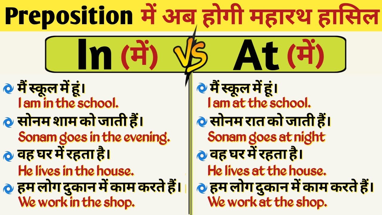 In and At के बीच अंतर क्या है? | All Uses of In & At in English Grammar ...