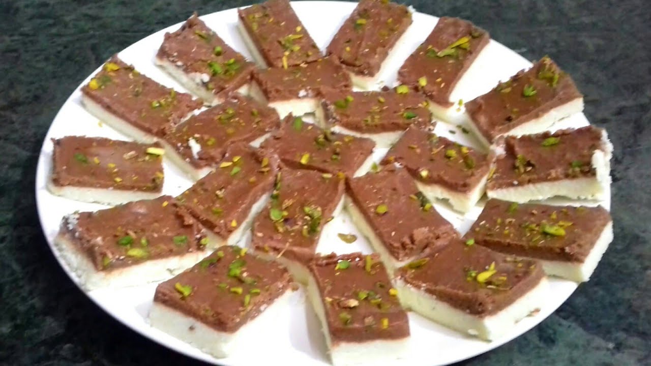 Two Layer Chocolate Burfi - Milk Chocolate Layered Barfi Recipe - Mawa ...