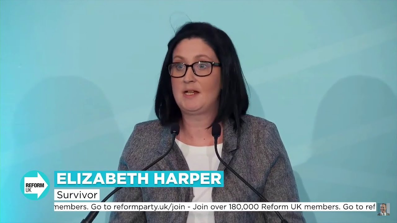 Grooming gang and CSE victim Elizabeth Harper speaks at Reform UK's ...