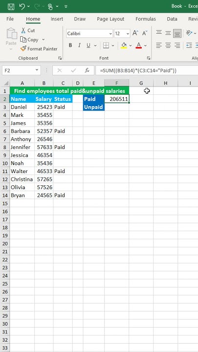 Find employees total paid & unpaid salaries in excel - YouTube