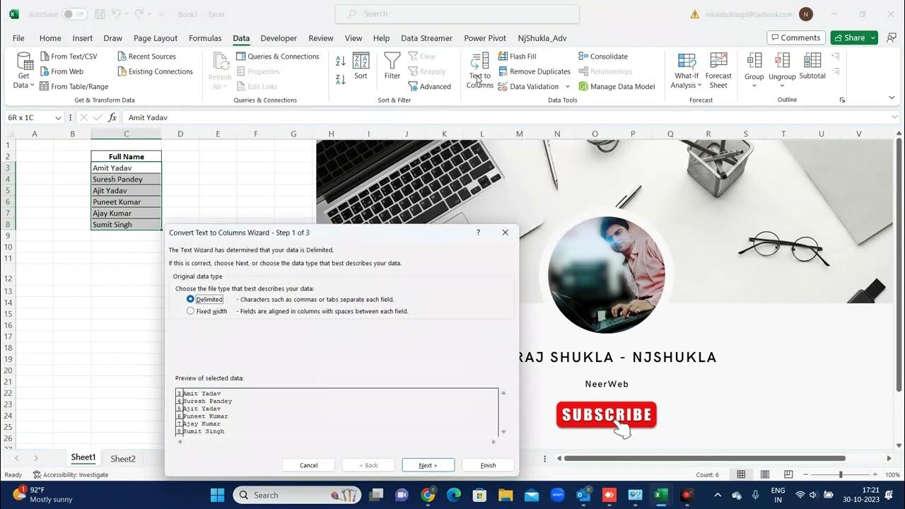 How to use text to Colum features in ms excel - YouTube