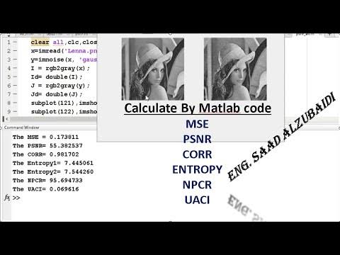 حساب قيم Matlab Calculate MSE ,PSNR, CORR, ENTROPY, NPCR, UACI - YouTube